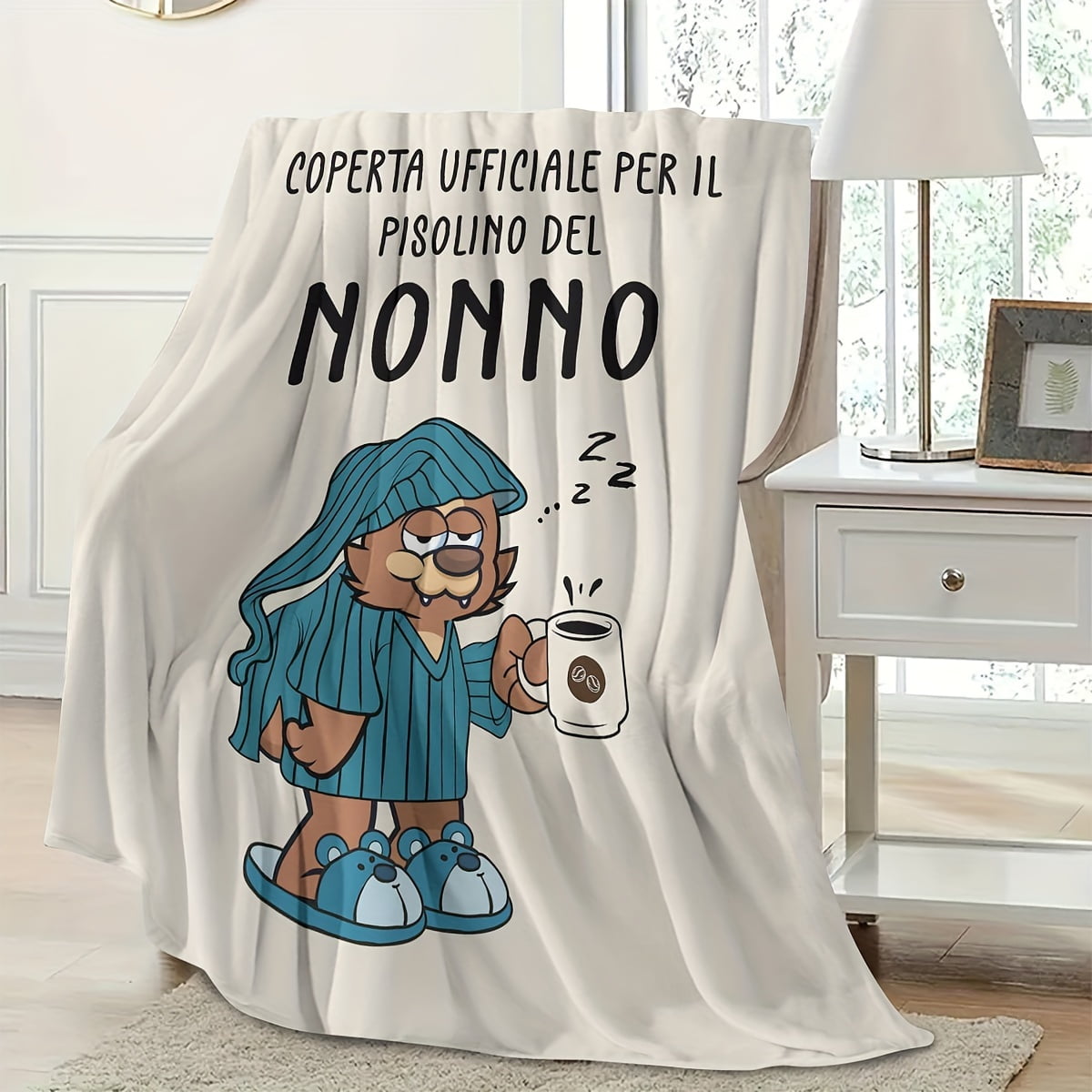 Cozy Flannel Throw Blanket with Sleep & Coffee Design - Geometric ...