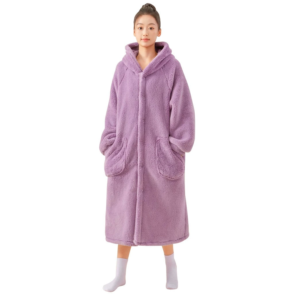 Cozy Fleece Bathrobe for Men,Fluffy Bathrobes with Belt & 2 Pockets ...