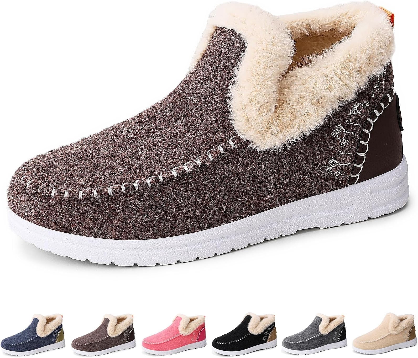 Cozy Fleece Slip-On Boots, Women's Winter Warm Plush Lined Non-Slip ...