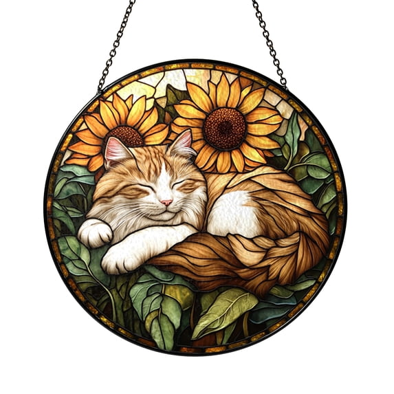 Cozy Floral Cat Stained Glass Suncatcher – Window Decor - Walmart.com