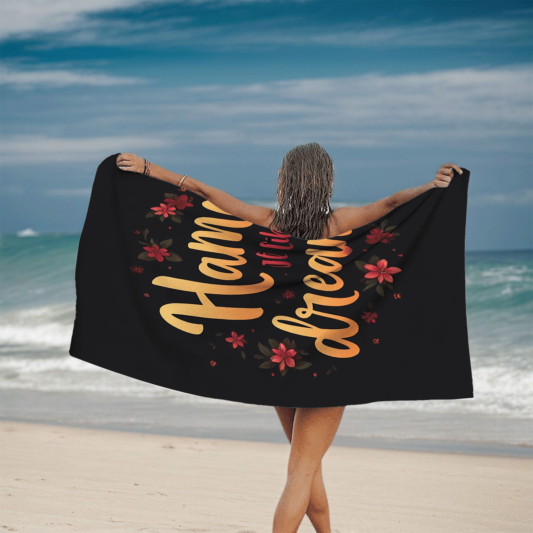 Cozy Floral Gradient Beach Towel - Warm Orange & Pink Dreamy Design ...