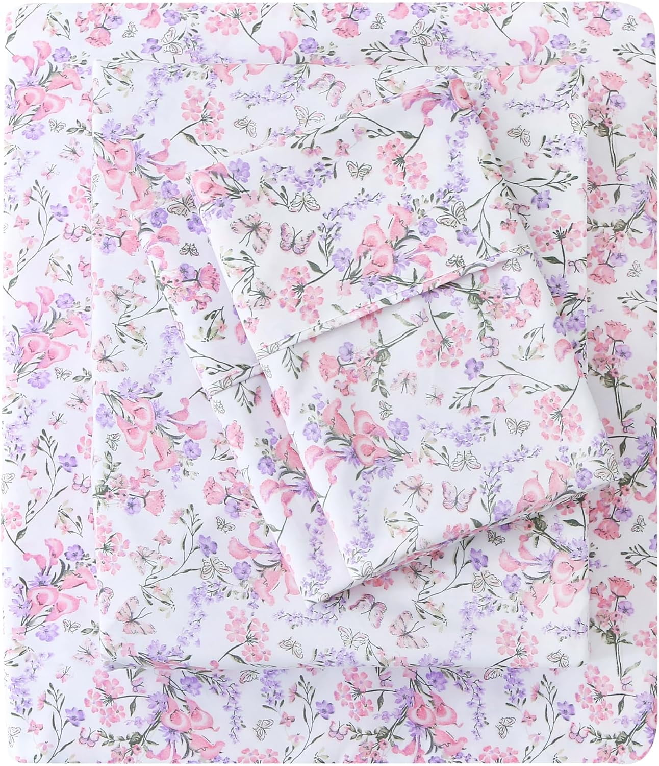 Cozy Floral Microfiber Printed Floral Full Sheet Set - Soft ...