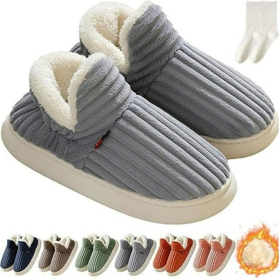 Cozy Fluffy Slippers for Women & Men, Warm Plush Booties with Thick ...