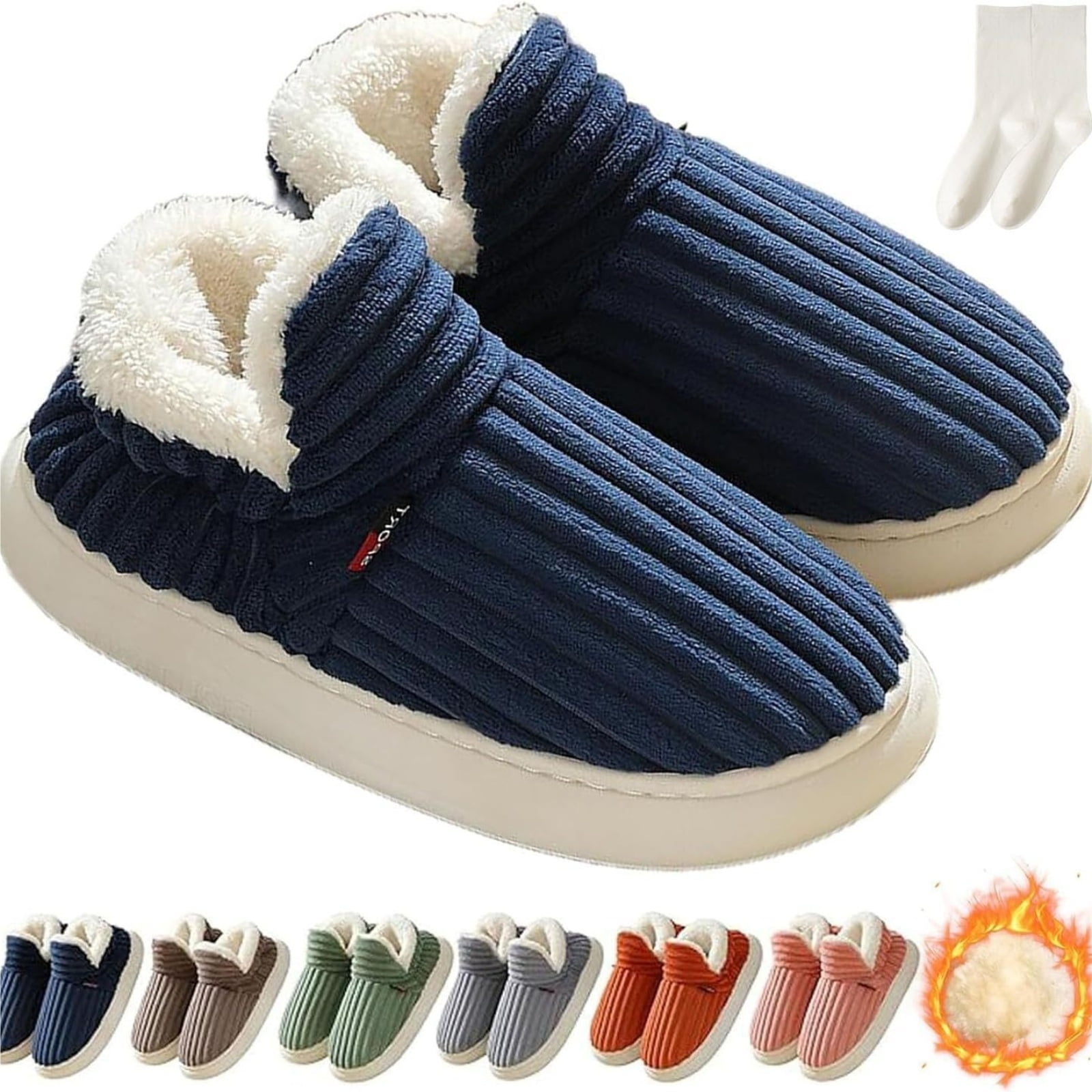 Cozy Fluffy Slippers for Women & Men, Warm Plush Booties with Thick ...