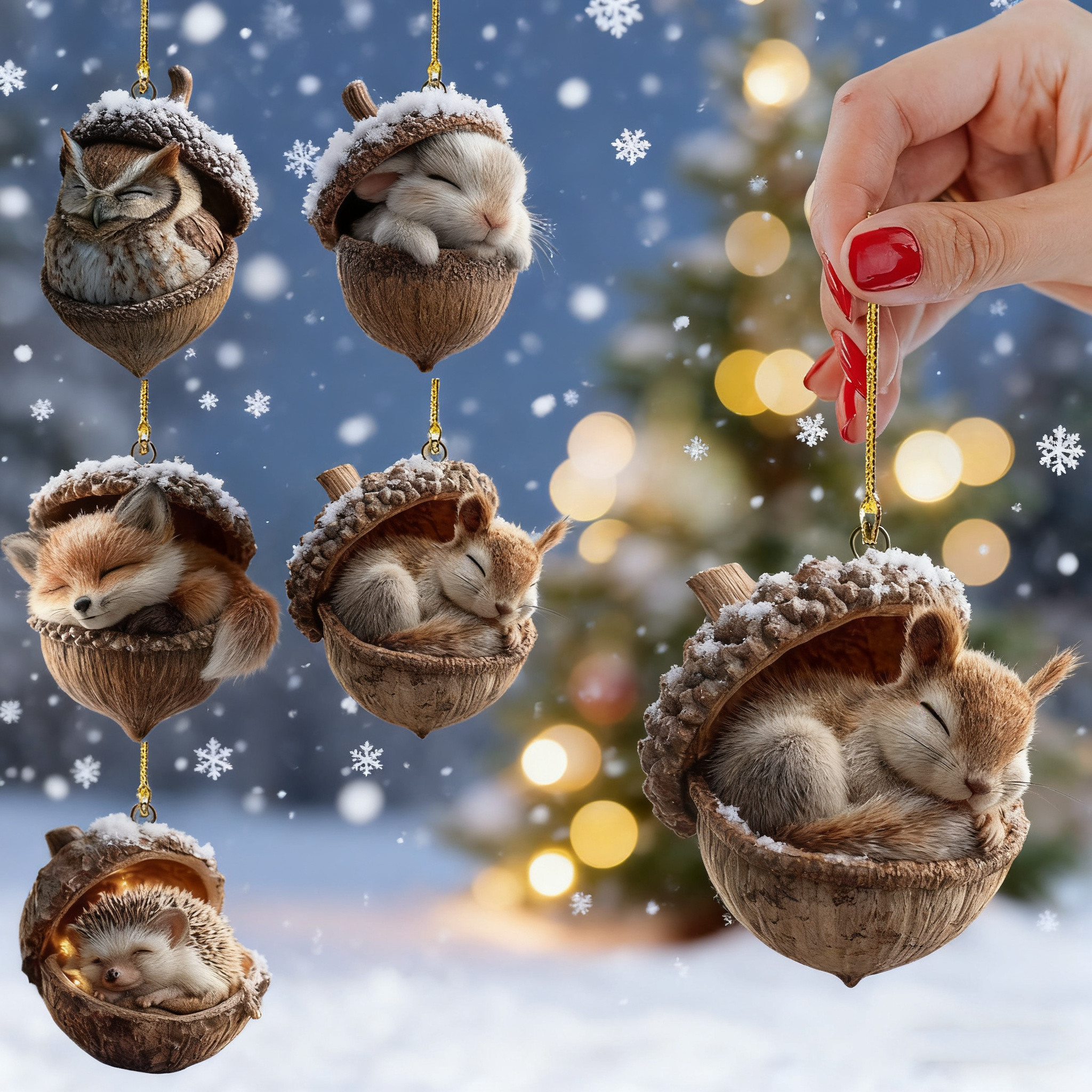 Cozy Forest Christmas Acorn Animal Ornaments, 2026 New Woodland ...