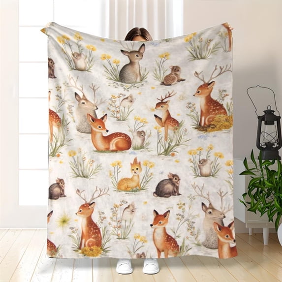 Cozy Forest Friends Plush Fleece Blanket Suitable for - Soft Woodland ...