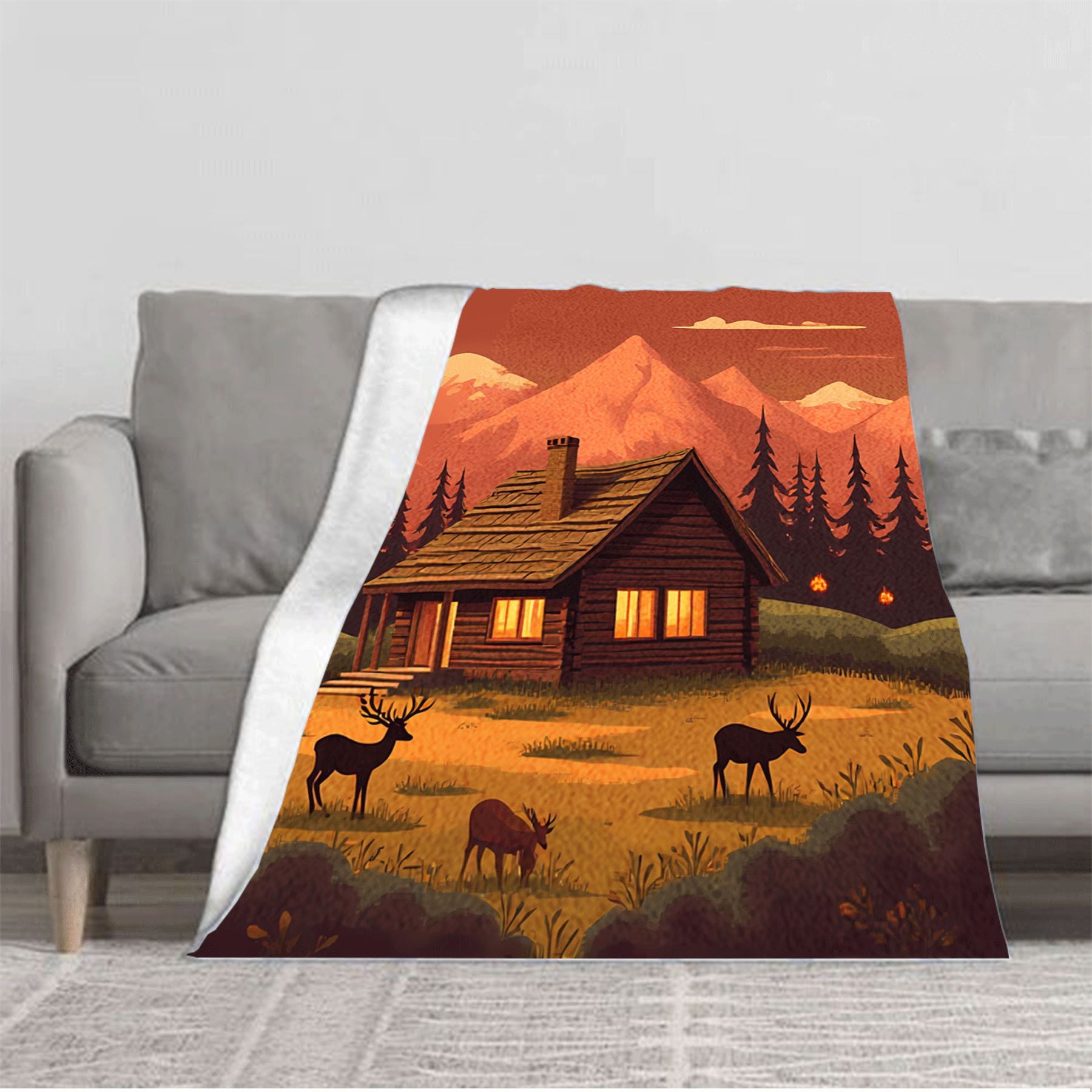 Cozy Forest Scene Flannel Blanket - Soft & Warm Perfect for Sofa Travel ...