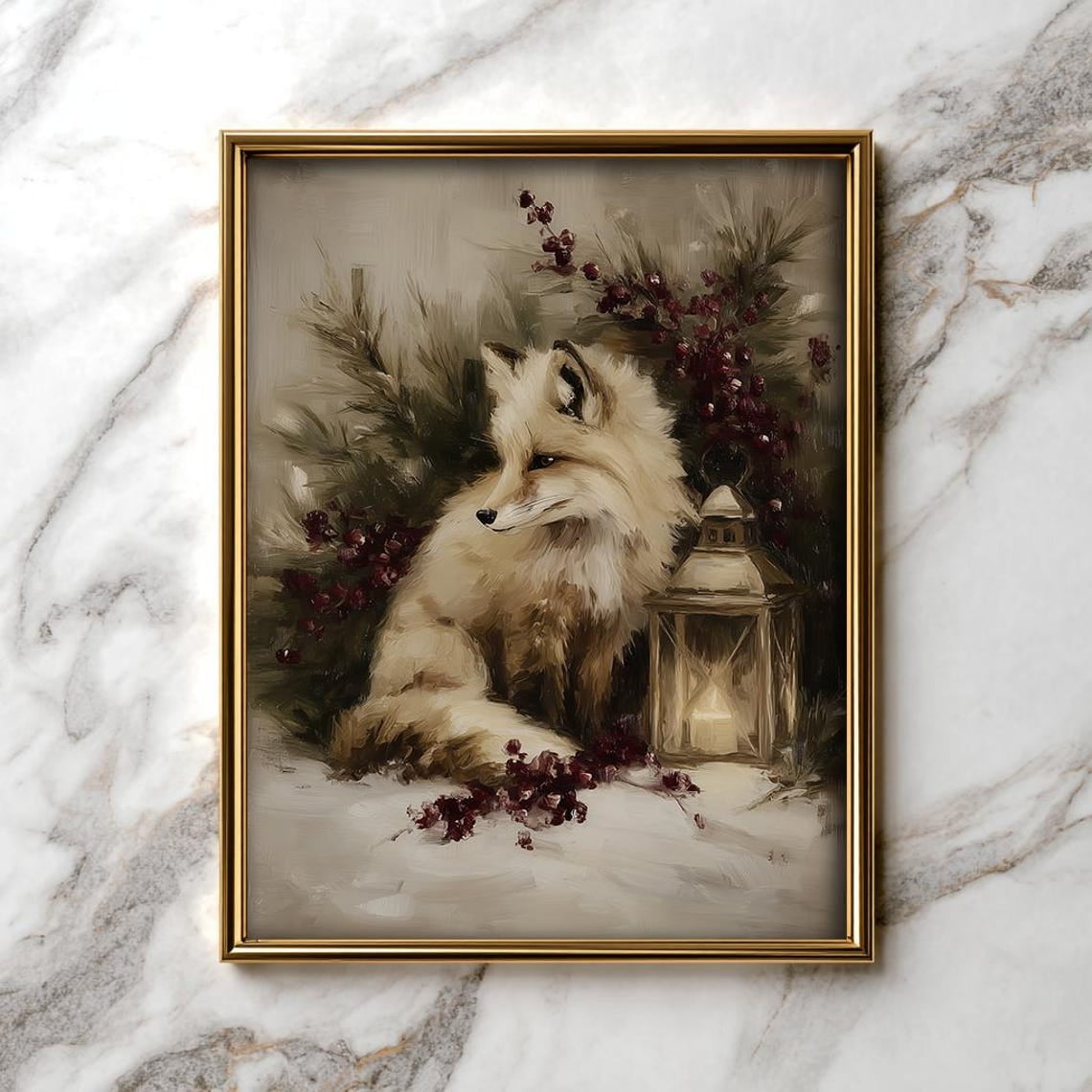 Cozy Fox By Lantern - Rustic Winter Art, Cottagecore Scene, Moody ...