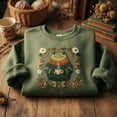Cozy Frog with Tea Embroidered Shirt Cottagecore Folk Art Sweatshirt ...