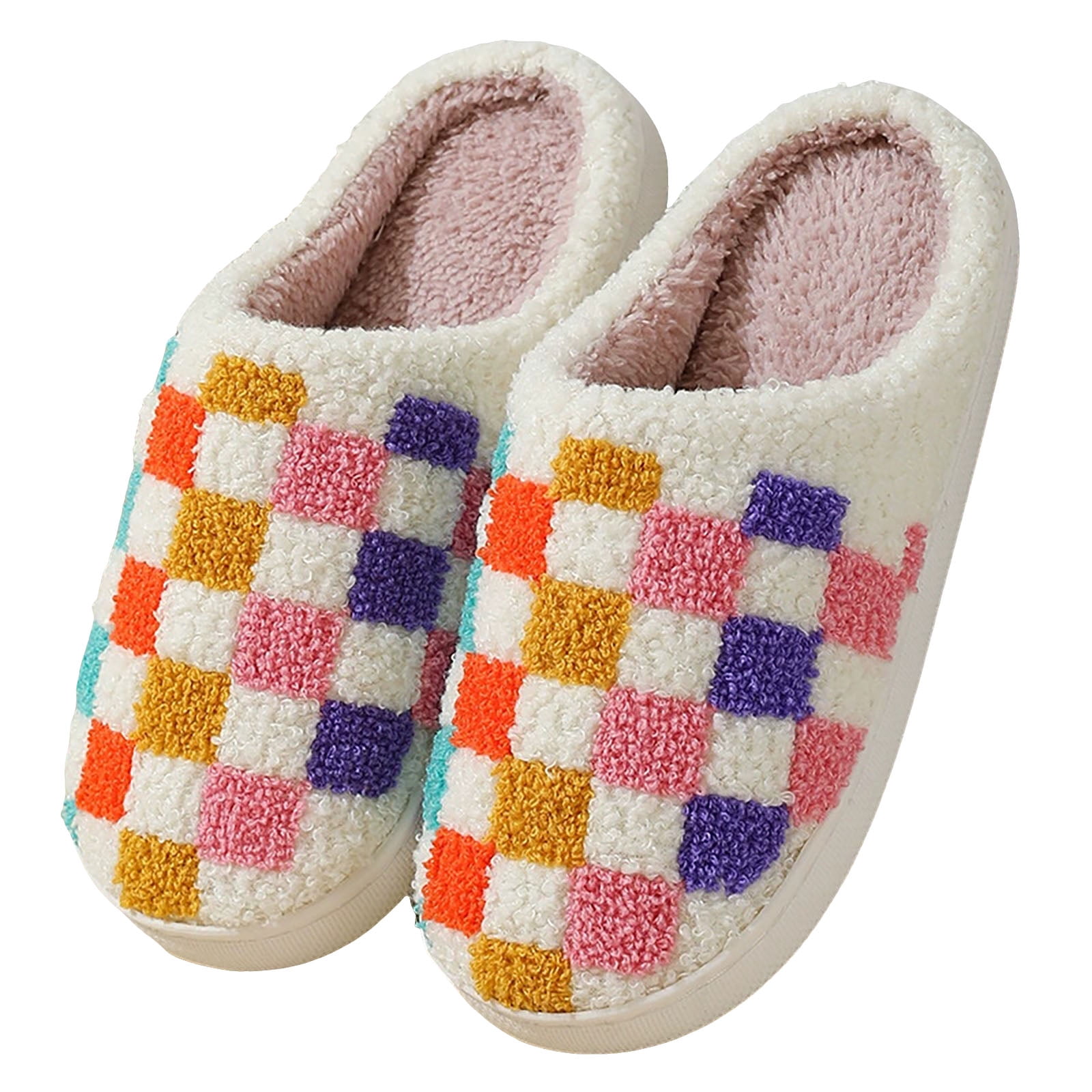 Cozy Furry House Slippers for Women Men Cute Warm Indoor Outdoor Slide ...