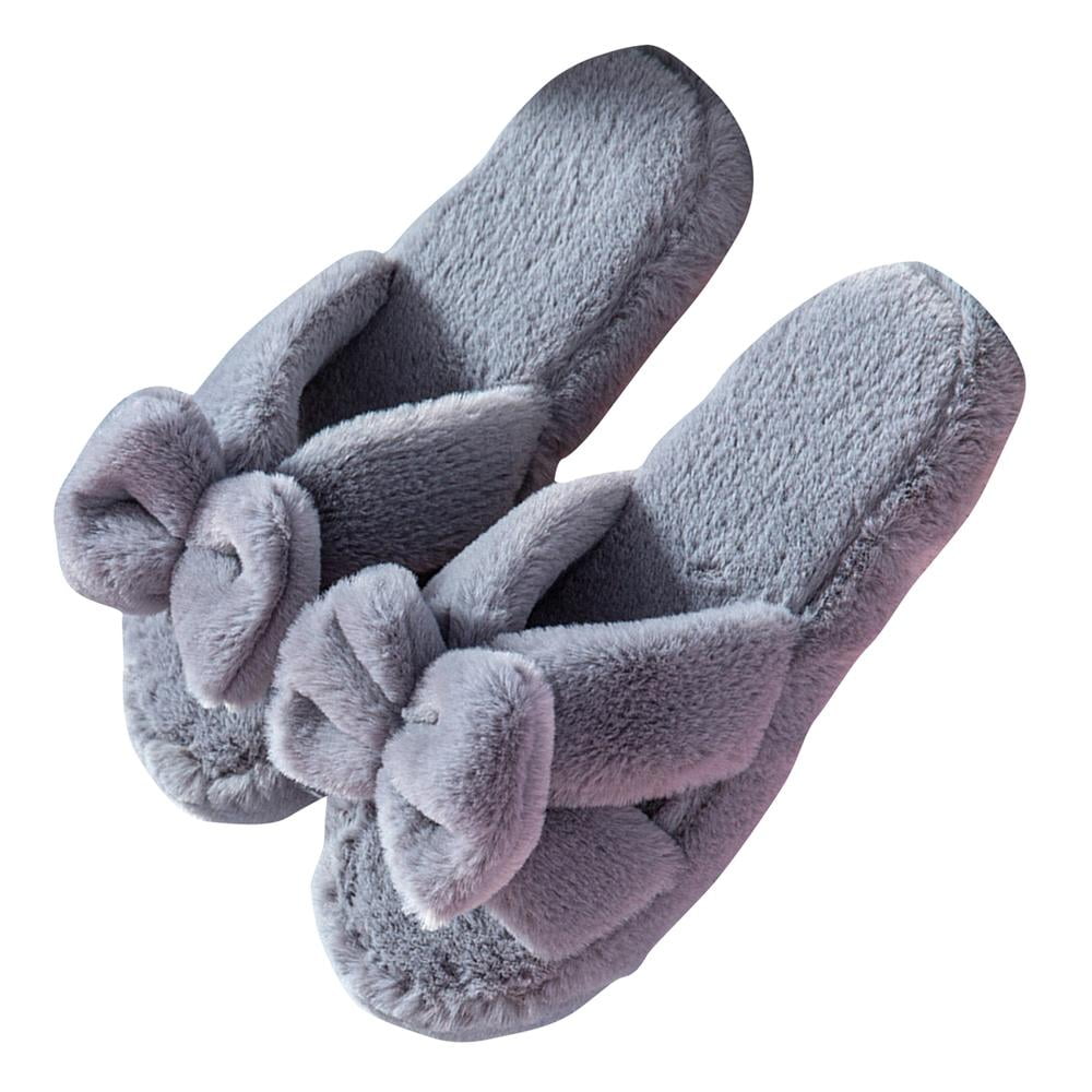 Cozy Fuzzy Furry Slippers for Women,Open Toe Breathable Cross Band Memory Foam Fluffy Bedroom ...