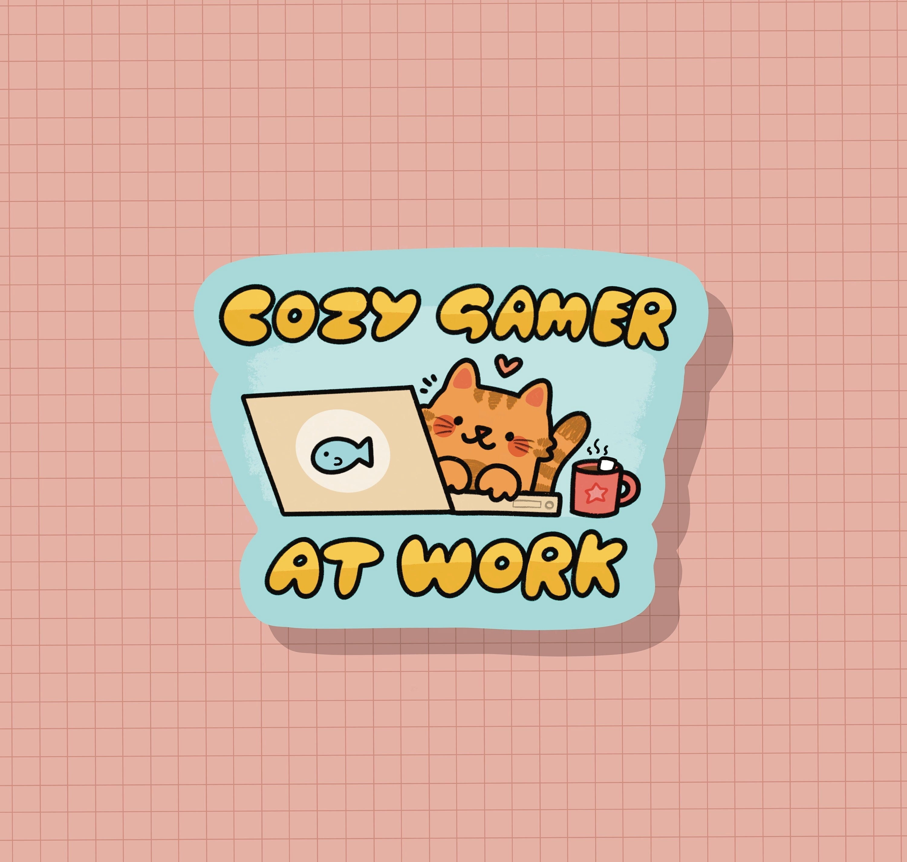 Cozy Gamer at Work Cat Sticker | Die Cut | Waterproof Vinyl ...