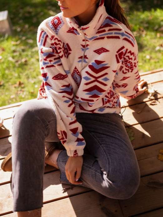 Cozy Geometric Pattern Fleece Pullover (S, Red) - Walmart.com