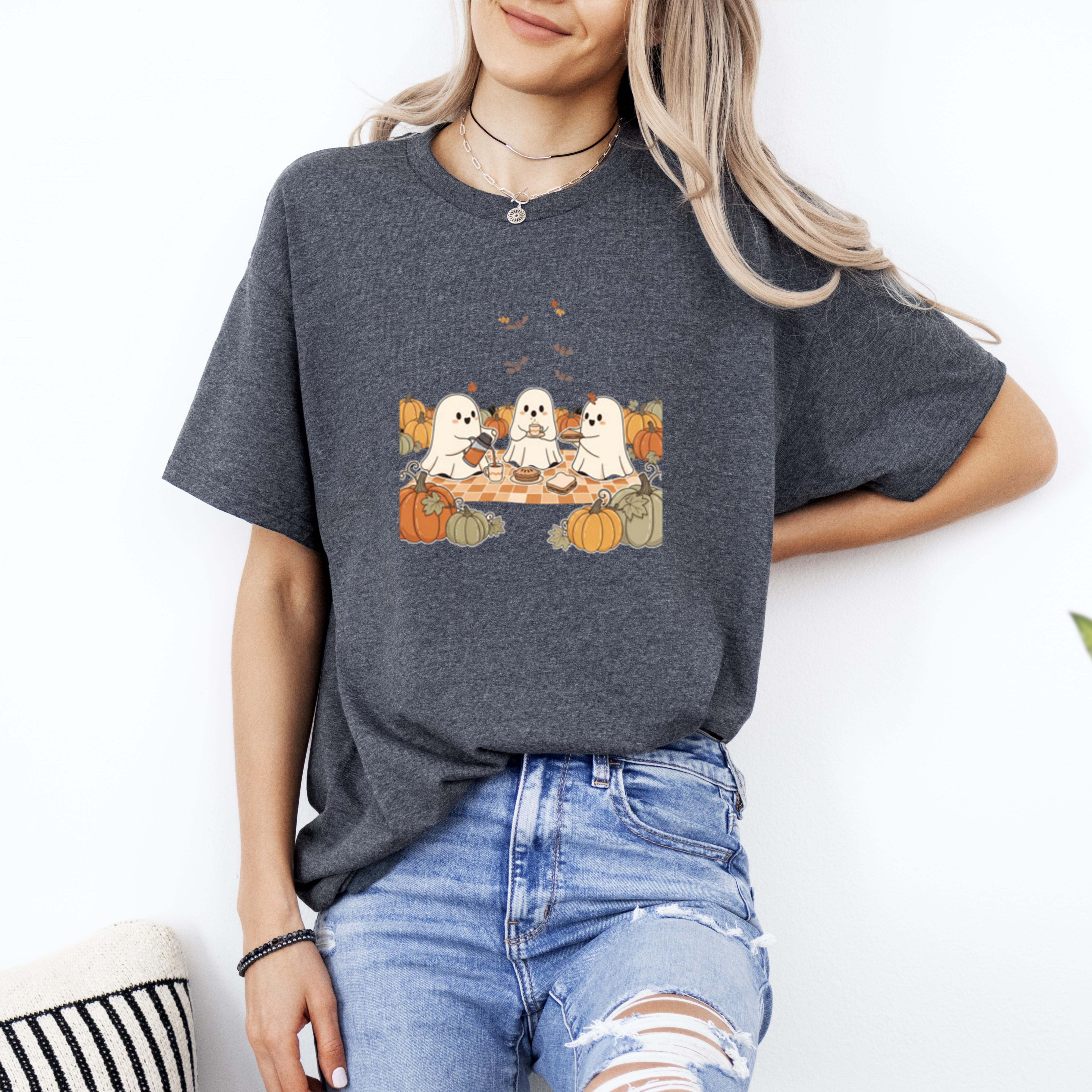 Cozy Ghost Picnic In A Pumpkin Field Unisex T-Shirt, up to size 5XL - Walmart.com