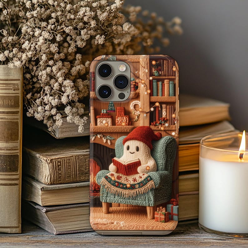Cozy Ghost Reader Christmas Phone Case for iPhone 11 12 13 14 15 16 17 ...