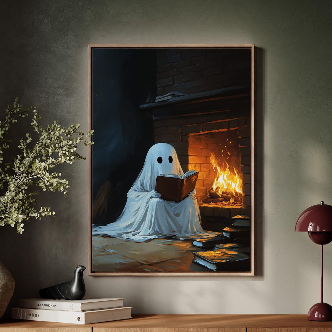 Cozy Ghost Reading By The Fireplace – Winter Gothic Art Print – Spooky ...