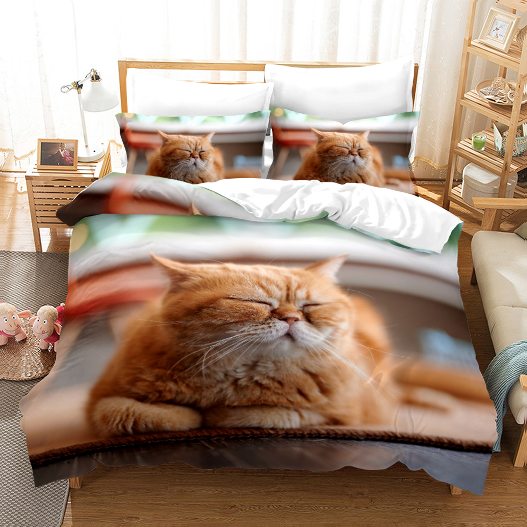 Cozy Ginger Cat Duvet Cover & Pillowcase Set Warm Inviting Bedding for ...