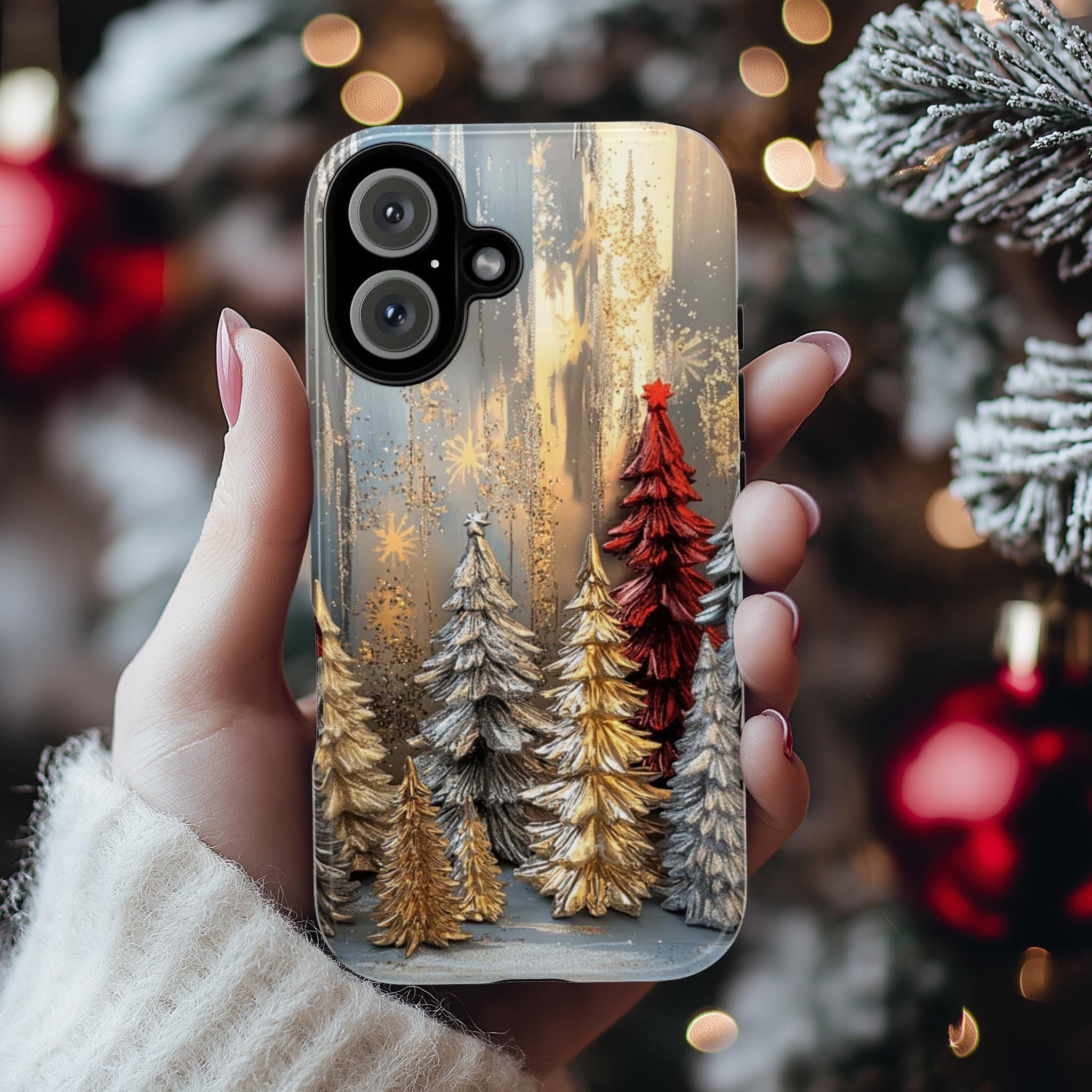 Cozy Glitter Pine Tree Winter Holiday Phone Case 17 11 12 13 14 15 16 ...