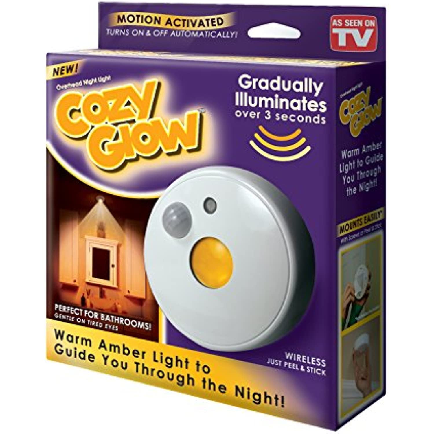 Cozy Glow Overhead Amber Night Light, Wireless, Battery-Powered, Motion ...