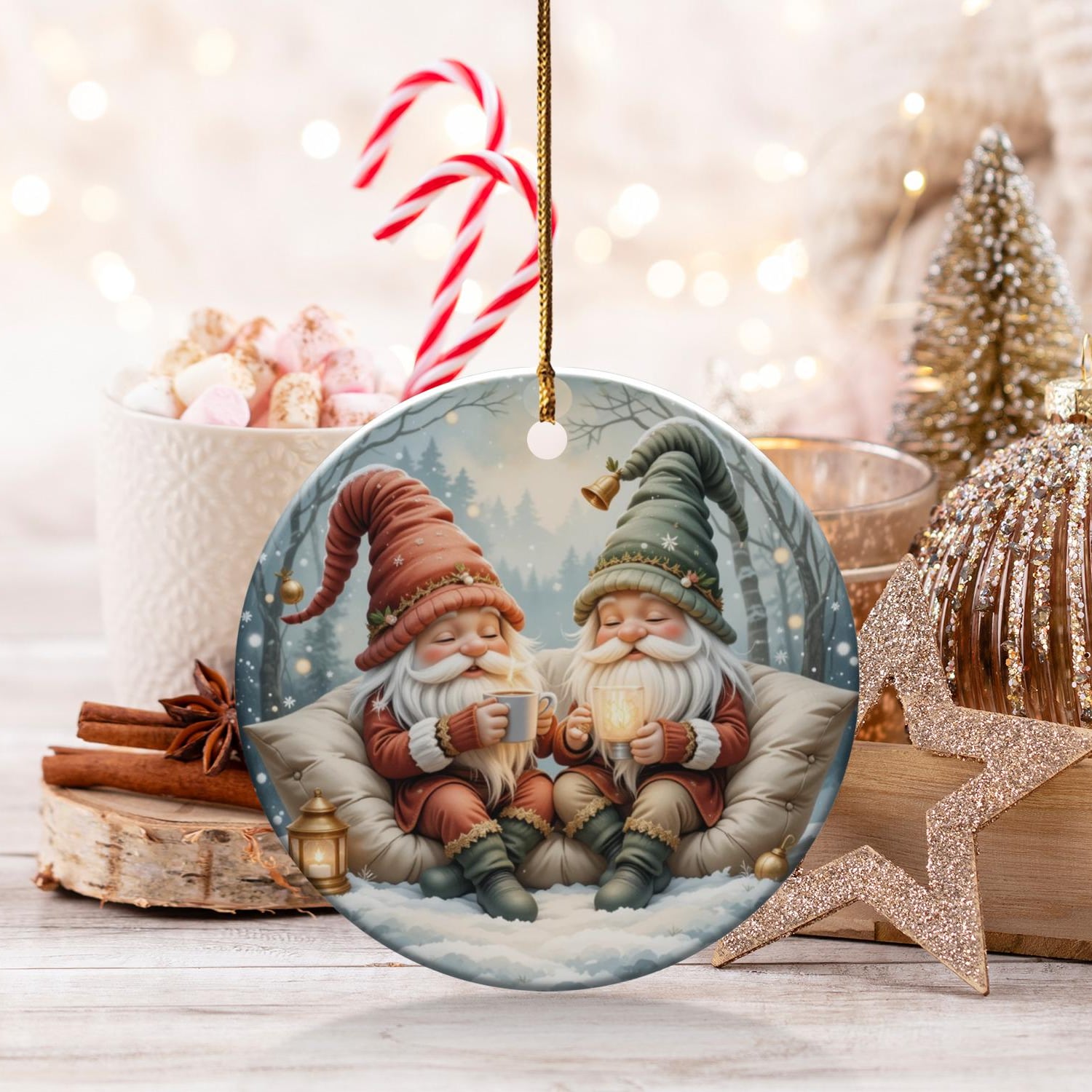 Cozy Gnome Ornament, Winter Scene, Holiday Decor, Cute Gnomes, Hot ...