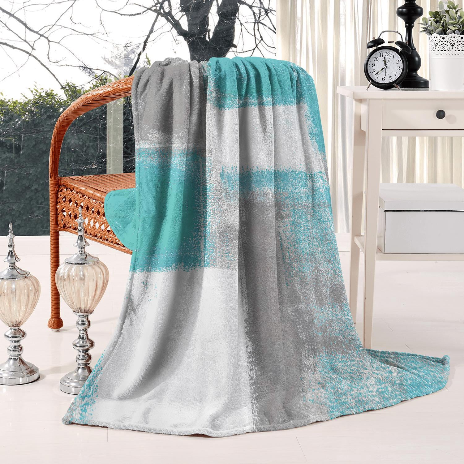 Cozy Graffiti Art Blanket Breathability Gray Teal Throw Blanket for ...