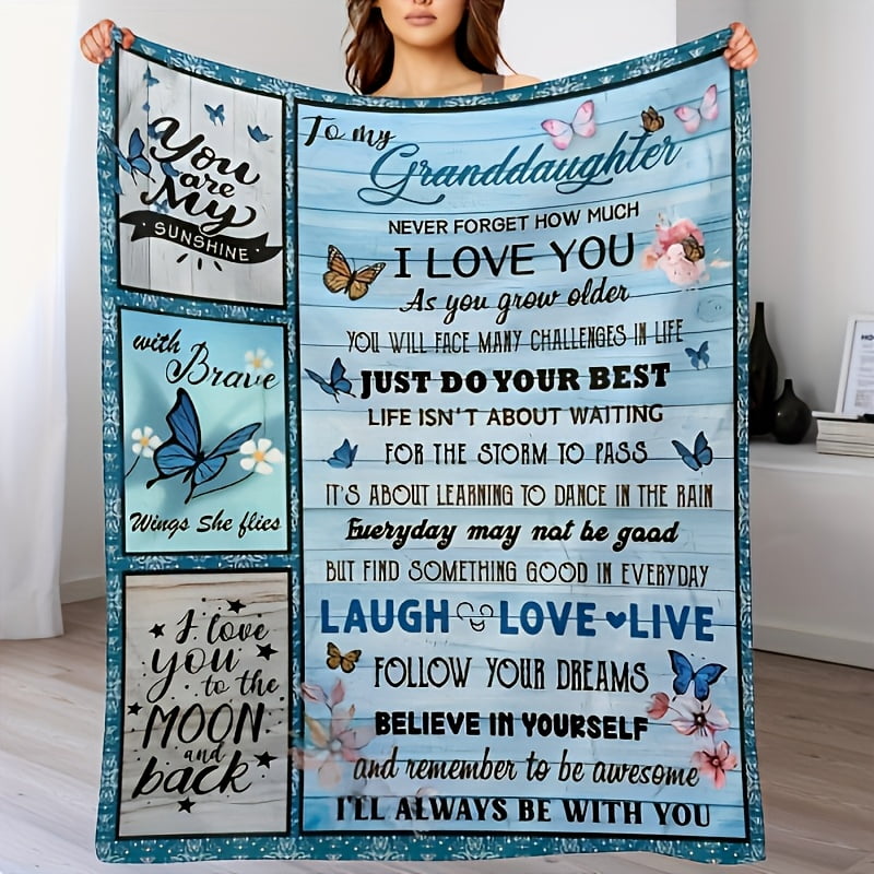 Cozy Granddaughter Love Blanket - Blue Butterfly & Floral Design ...