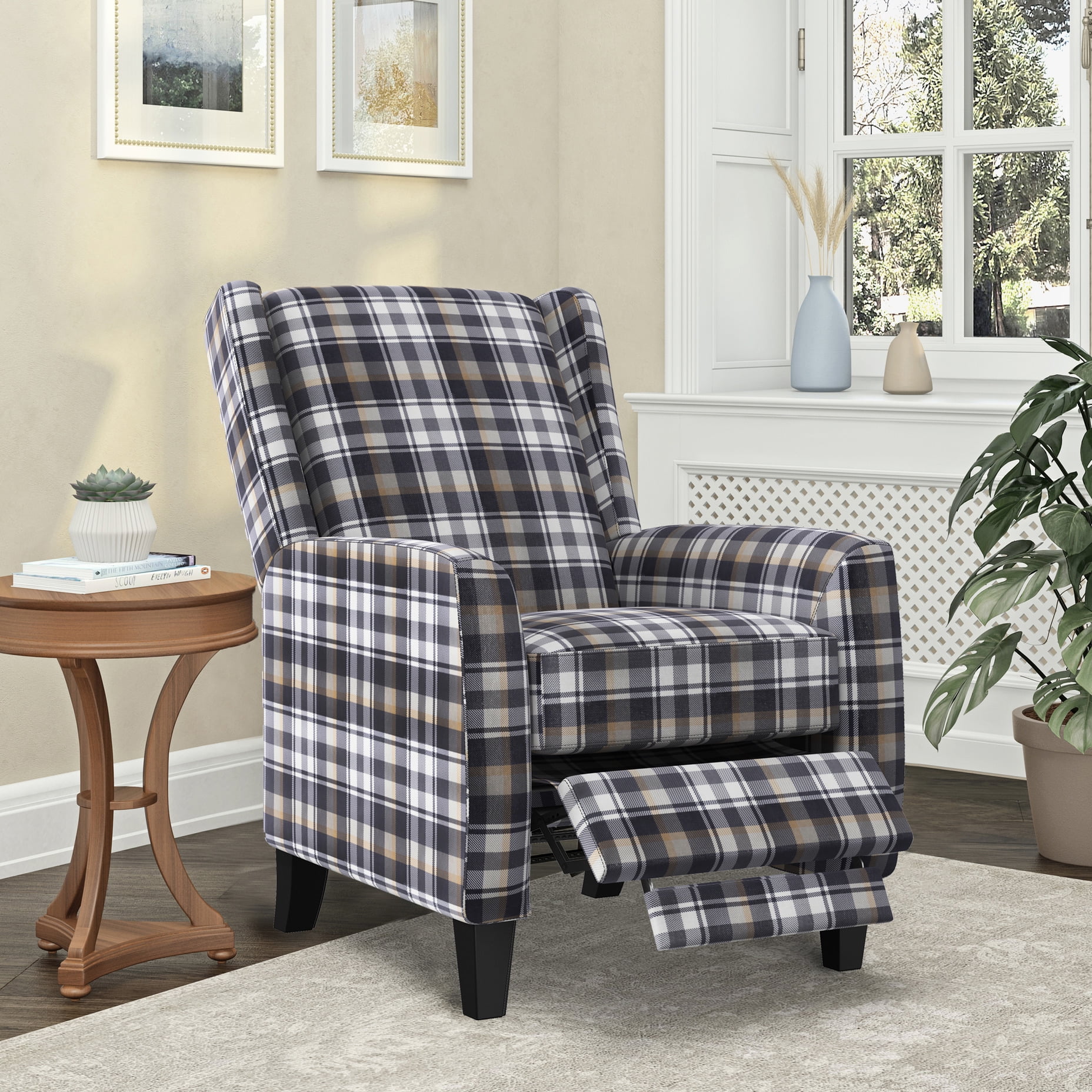 Cozy Grey Velvet Recliner With Stable Wood Construction And Square ...