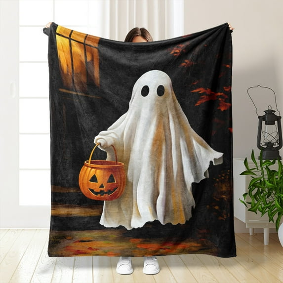 Cozy Halloween Flannel Throw Blanket with & Pumpkin Design - Soft, Warm ...
