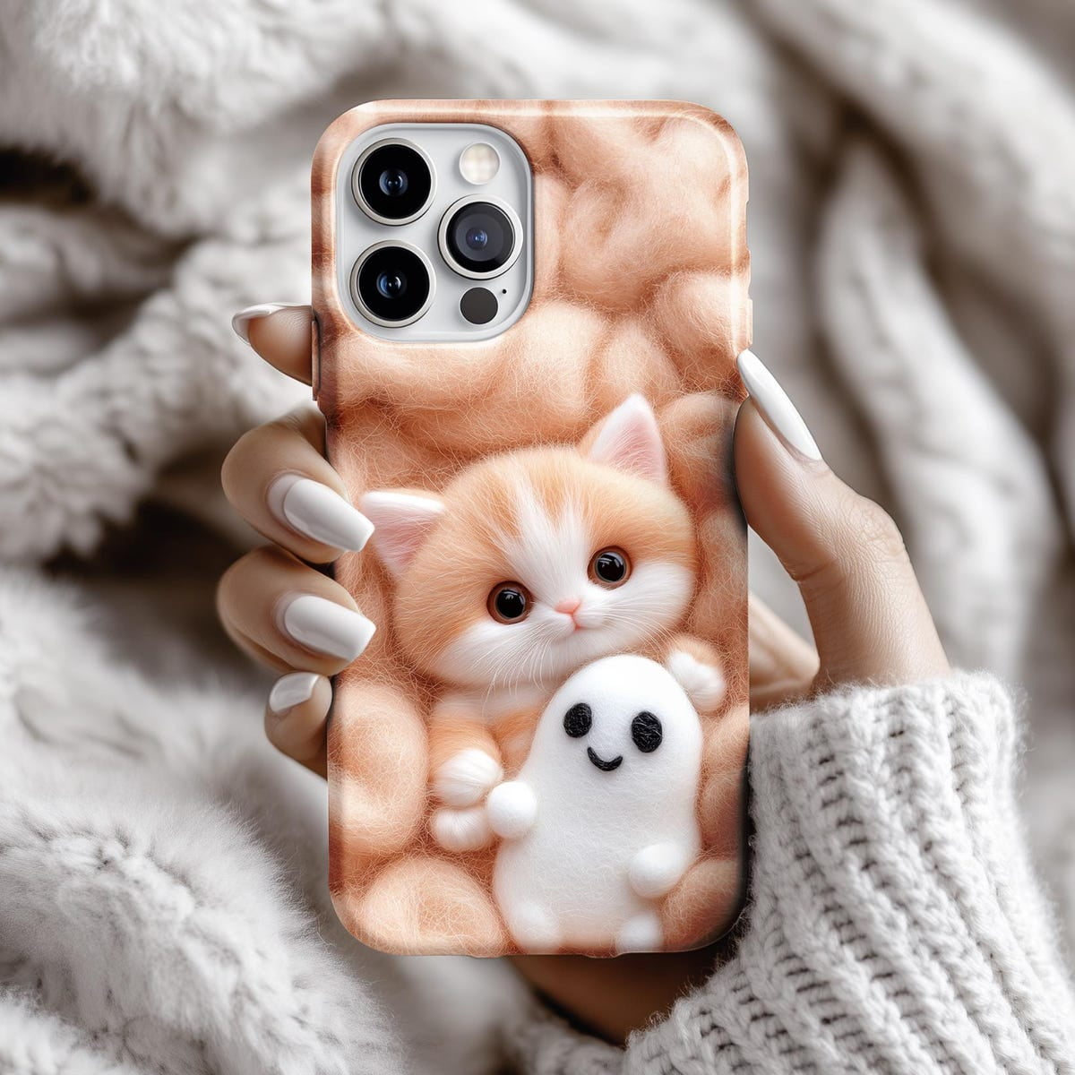 Cozy Halloween MagSafe Cover featuring a Cute Ghost and Adorable Kitten ...