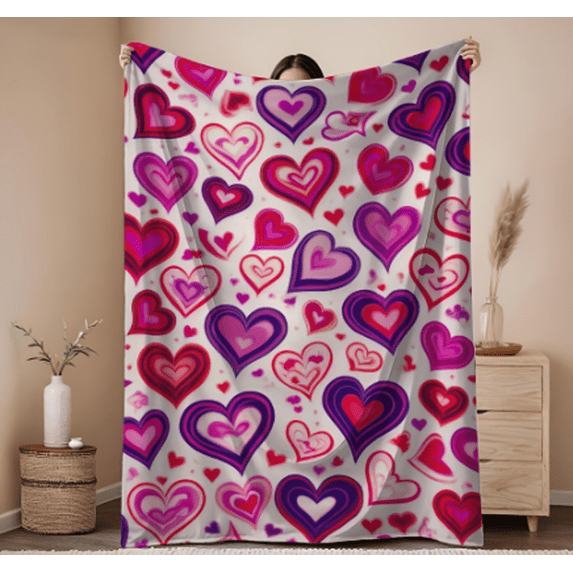 Cozy Heart Pattern Blanket | Soft and Warm Fleece Throw with Vibrant ...