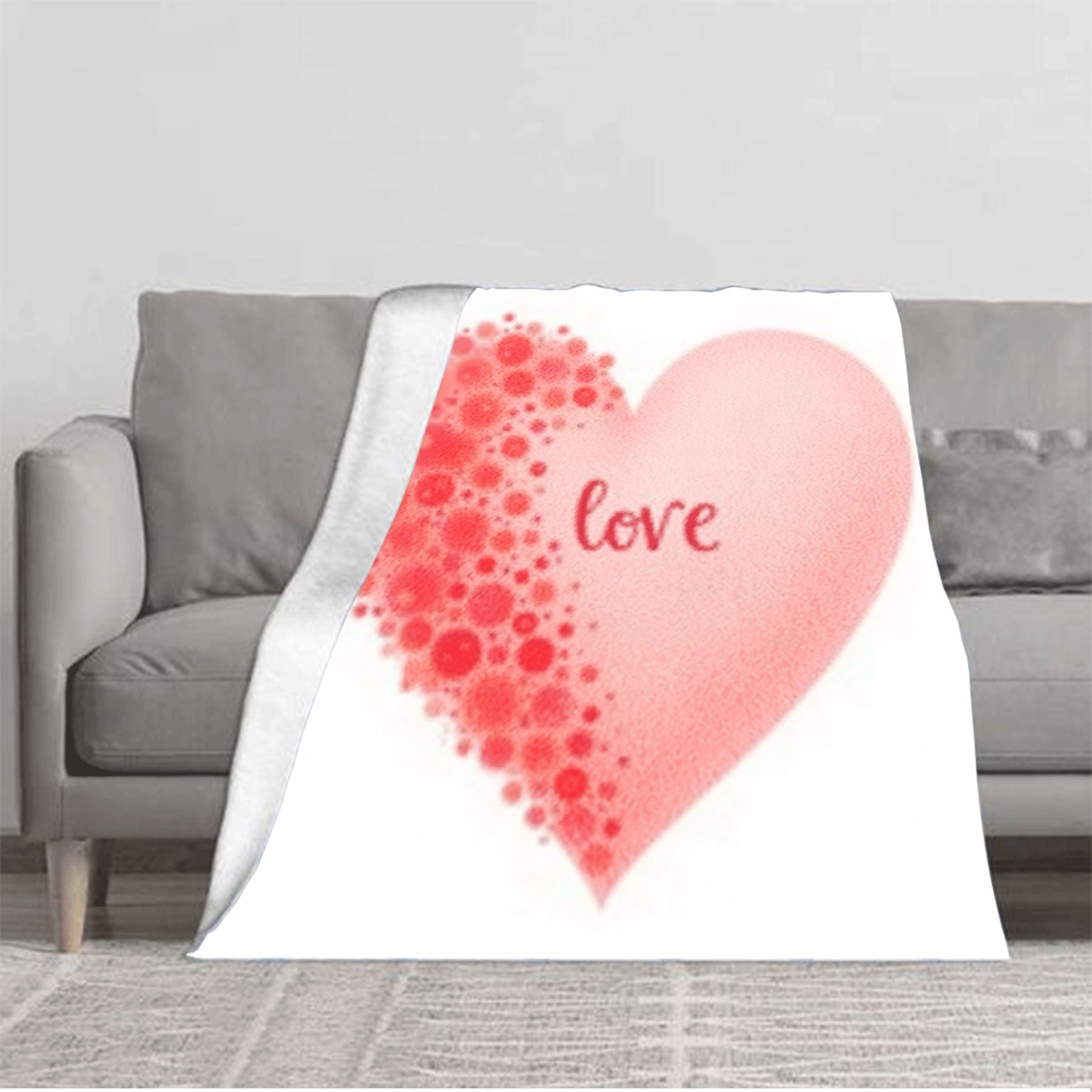 Cozy Heart - Shaped Flannel Blanket with Gradient Red Dots & Cursive ...