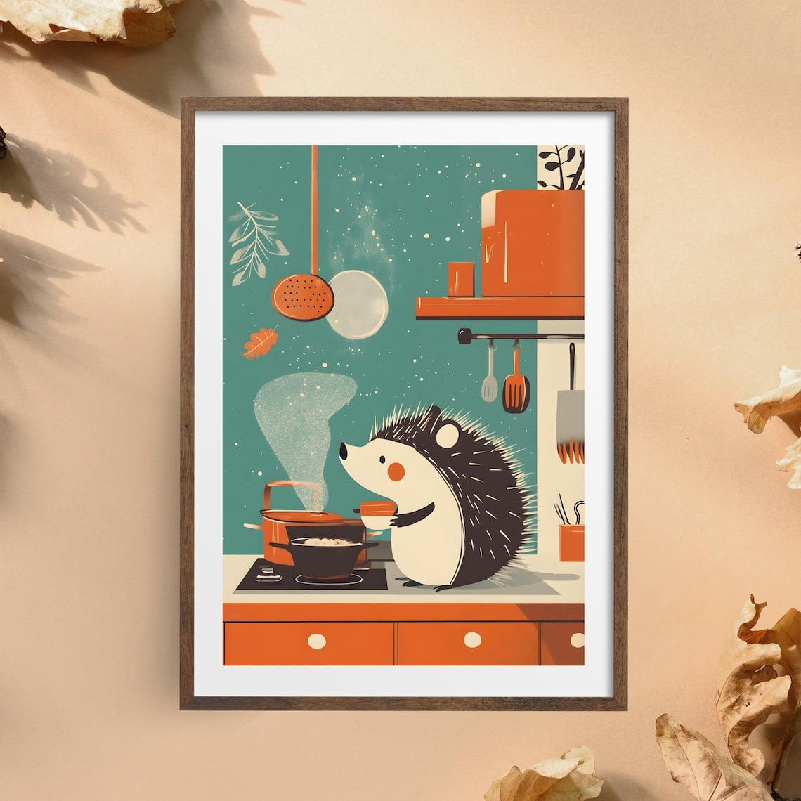Cozy Hedgehog Cooking Poster, Cute Hedgehog Kitchenminimalist Animal ...
