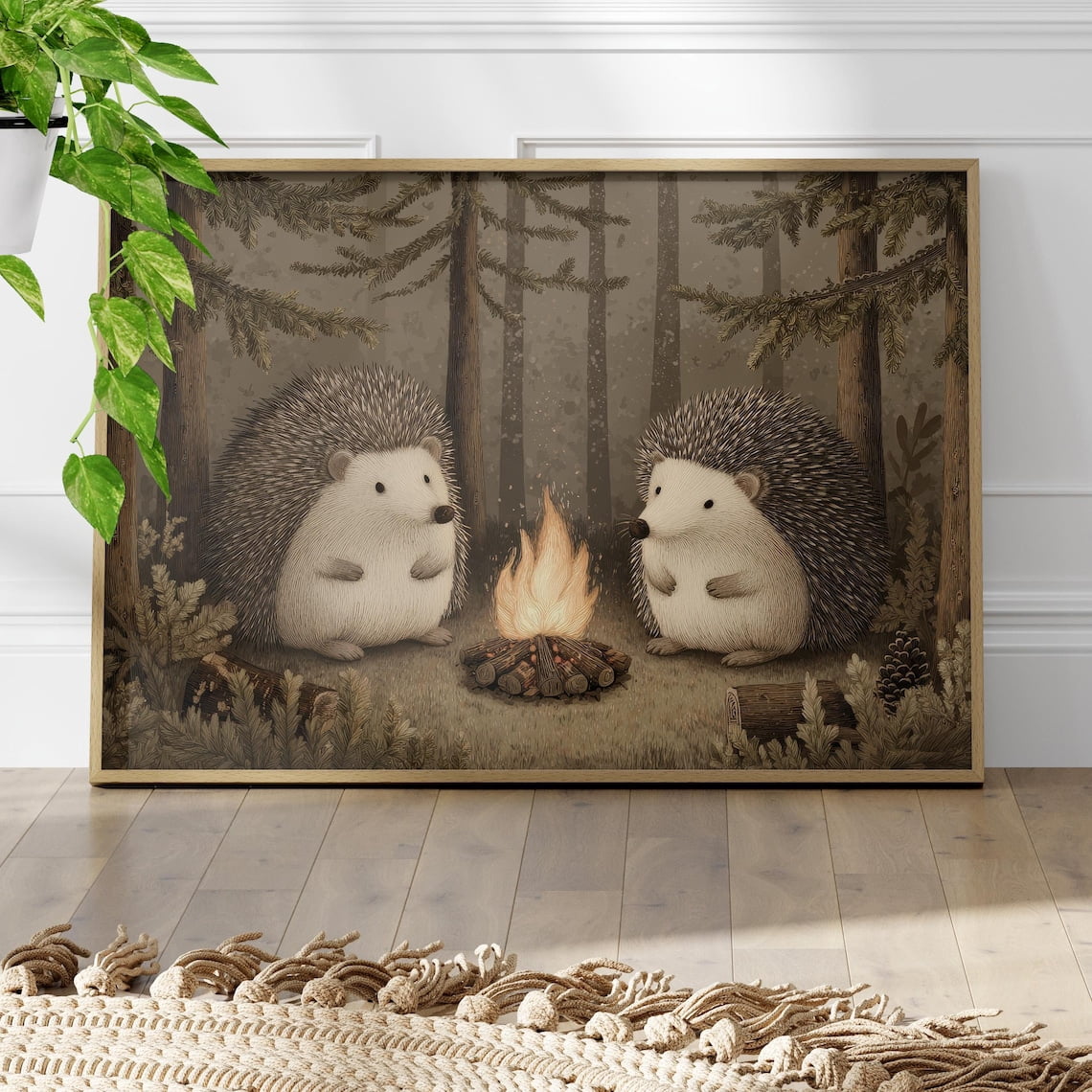 Cozy Hedgehogs Campfire Rustic Pine Forest Woodland Animal Cute Nature ...