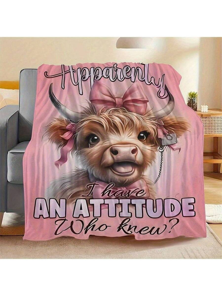 Cozy Highland Cow Blanket with Pink Bow & "I Clearly Have Attitude ...