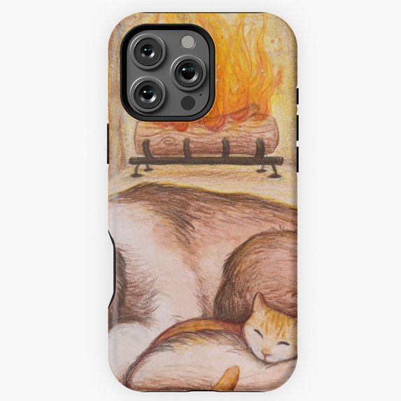 Cozy Holiday Fireplace Scene Phone Case for iPhone 11 12 13 14 15 16 17 ...
