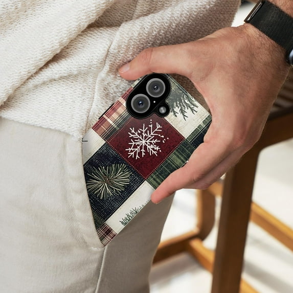 Cozy Holiday Plaid Phone Case Snowy Check Pattern with iPhone 17 ...