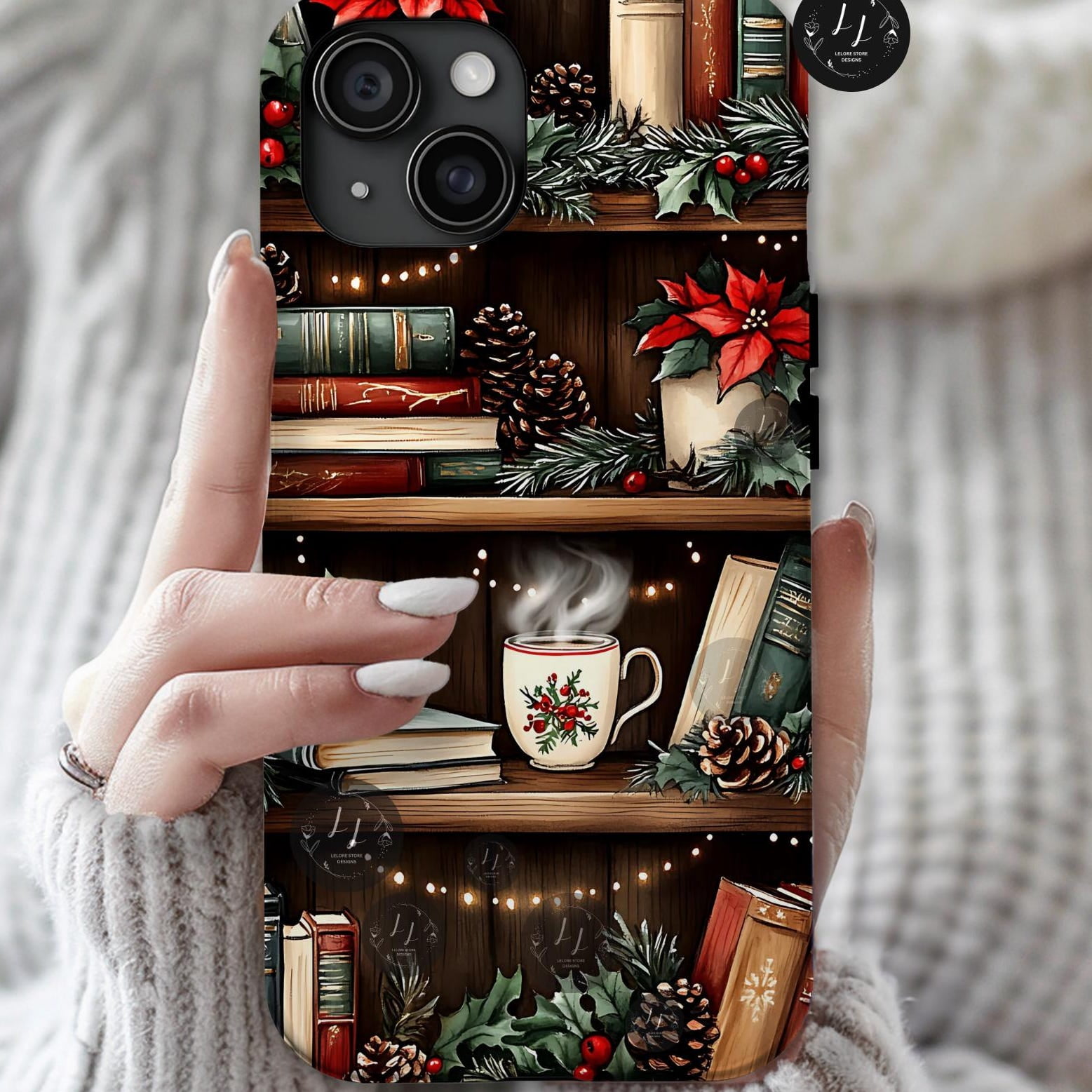 Cozy Holiday Shelf Bookish Christmas Phone Case with iPhone 17 to 11 ...