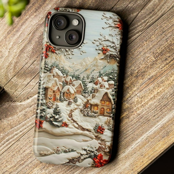 Cozy Holiday Snowy Winter Village Scene Art with iPhone 17 to 11 Pro ...