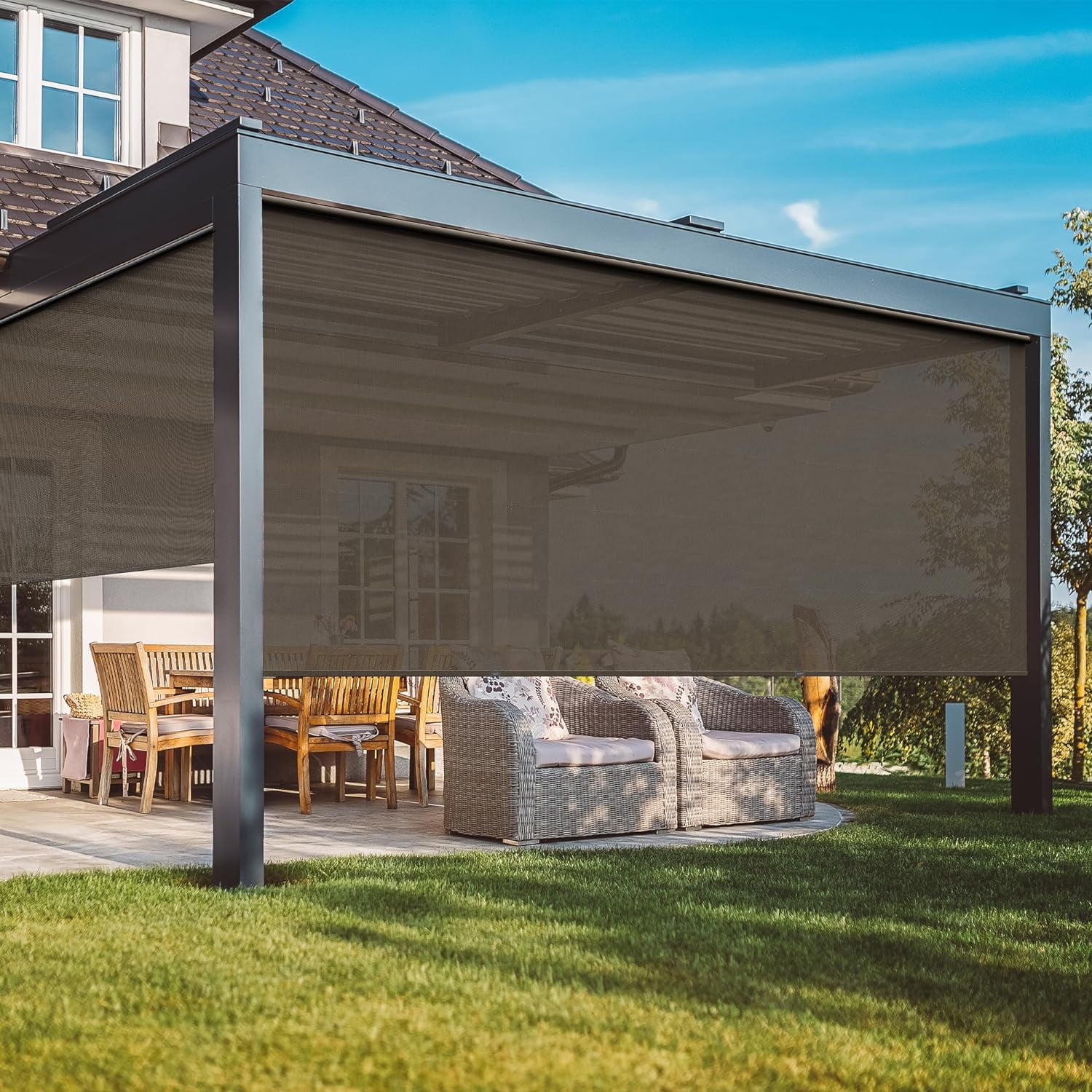 Cozy Home 6' x 6' Weather-Resistant Brown Outdoor Roller Shades with ...