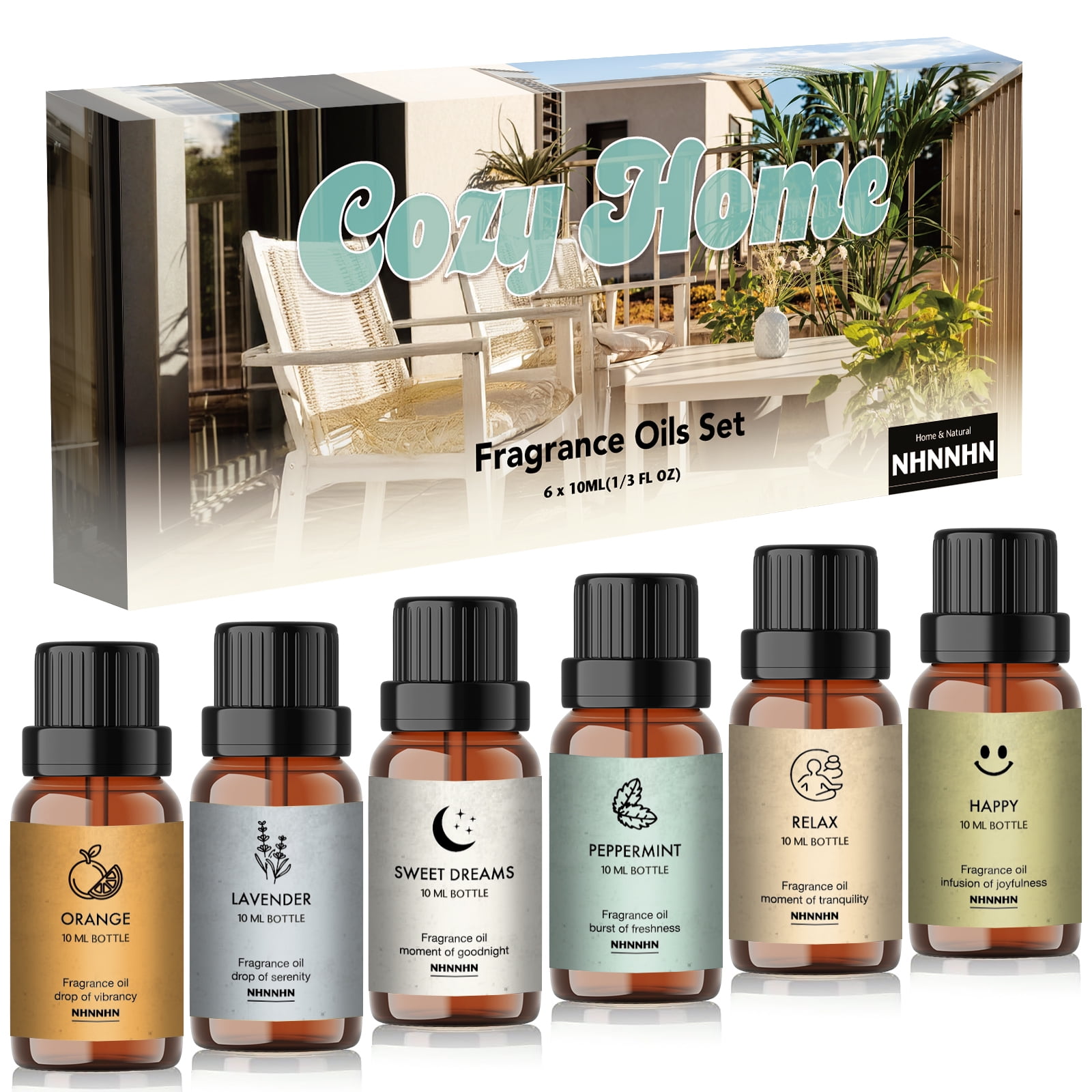 Cozy Home Essential Oils Set, 6x10ml Aromatherapy Oils Peppermint, Lavender, Orange, Relax ...