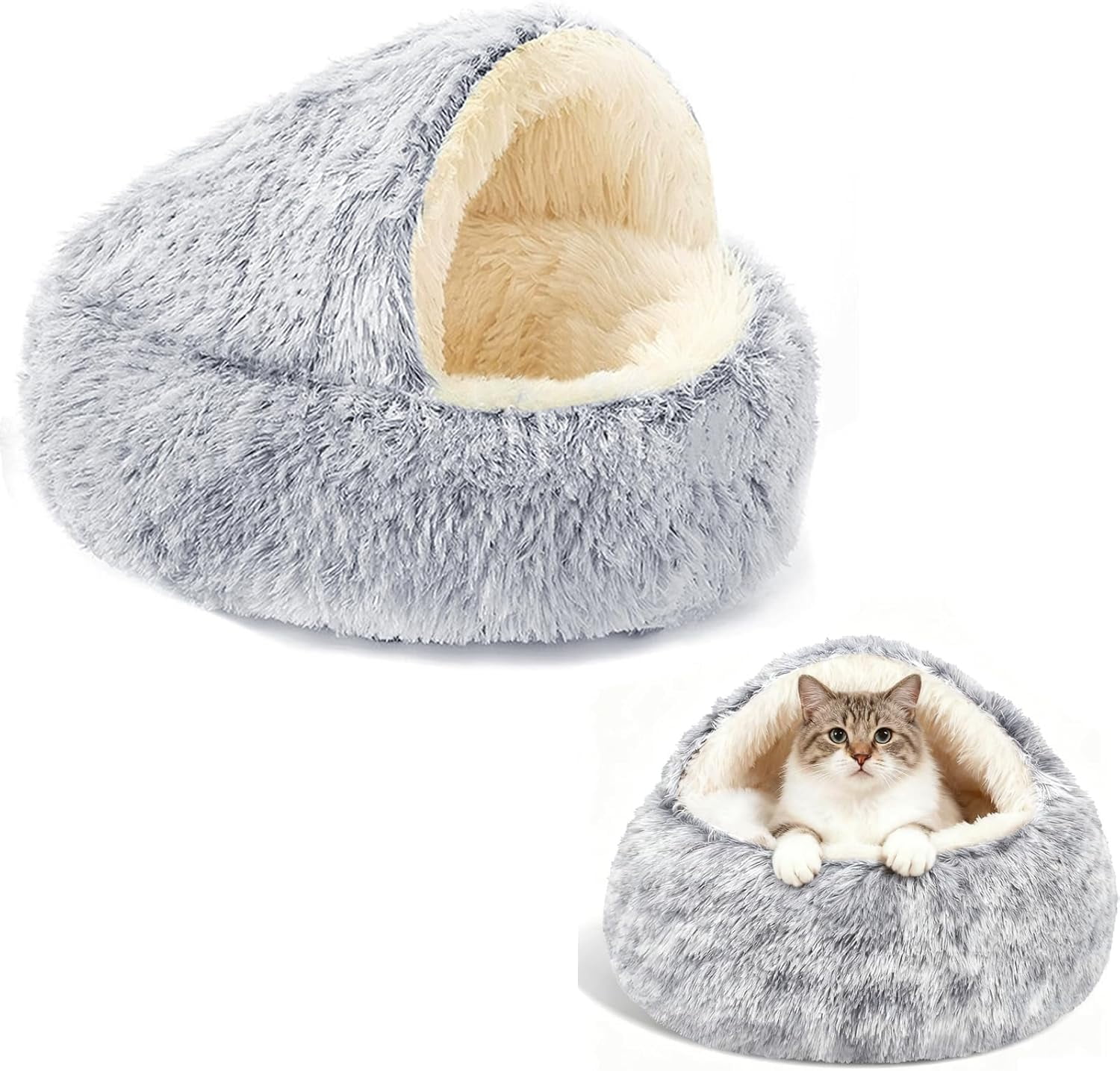 Cozy Hooded Pet Cave Bed - 20"x20" Washable Anti-Slip Nest for Small ...