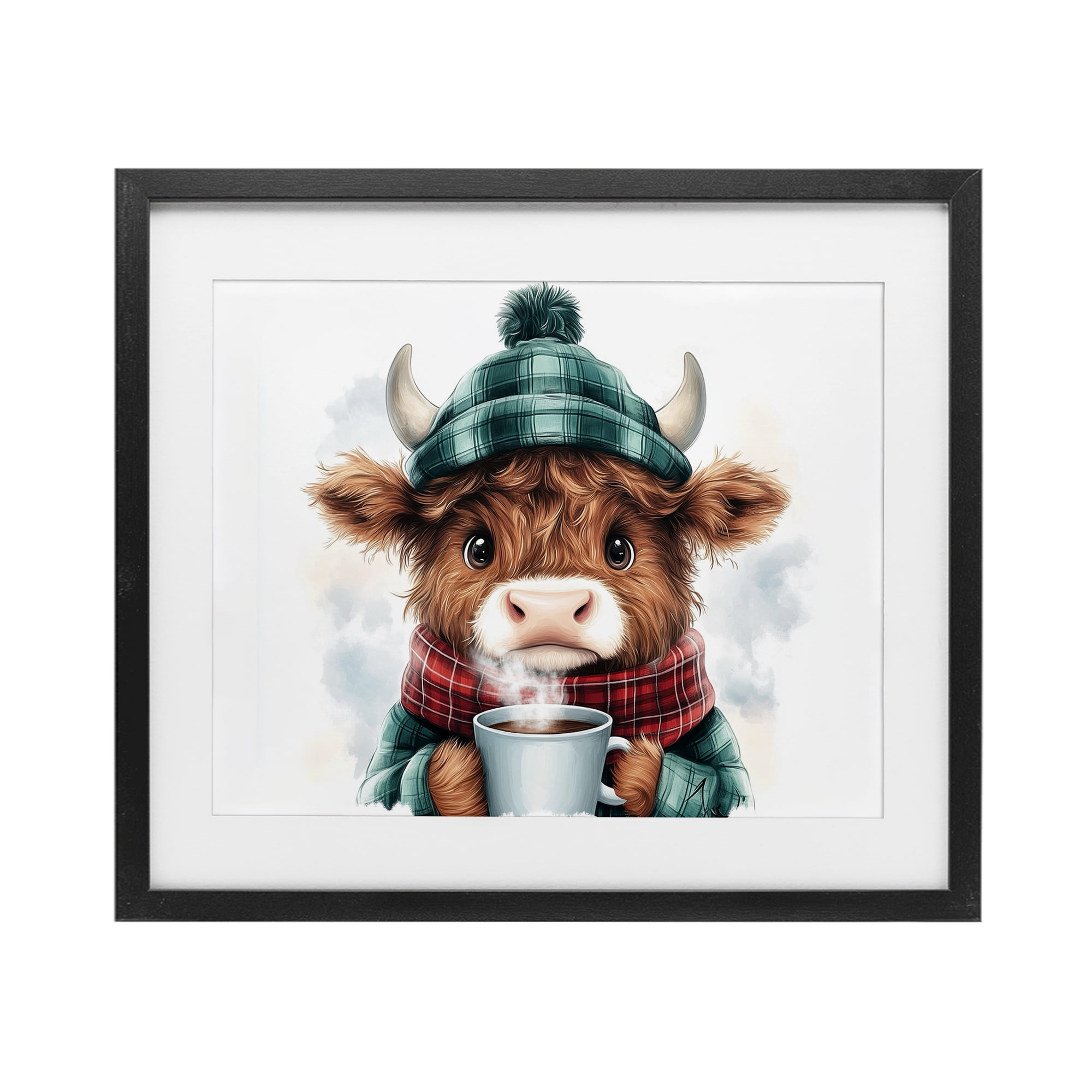 Stupell Industries Cozy Hot Chocolate Cow Black Framed Print Under ...