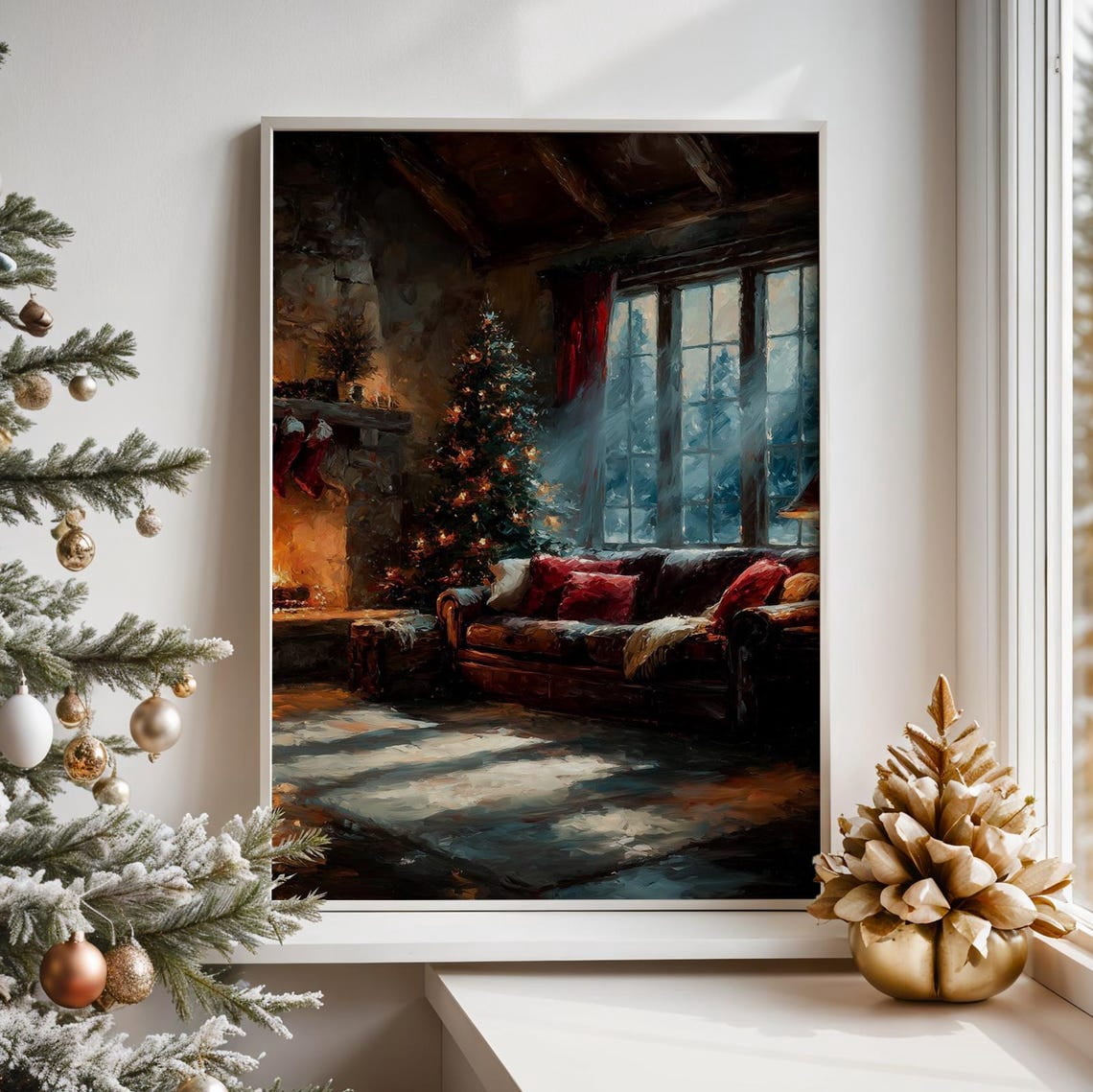 Cozy Interior Art –Living Room Poster, Fireplace, Winter Home Wall ...