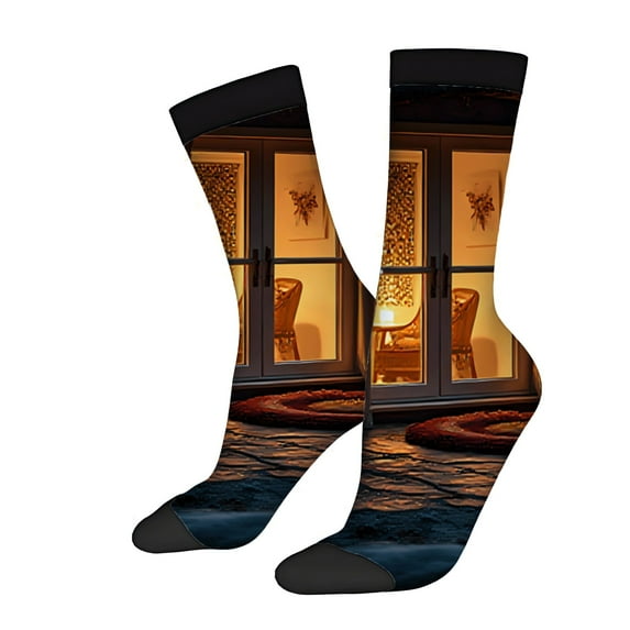 Cozy Interior Scene Socks - 2 Pairs of Unisex Trendy Socks with Warm ...