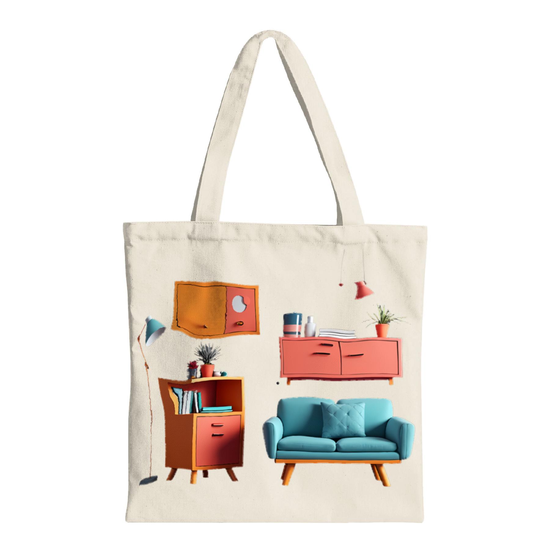 Cozy Interior Scene Tote Bag - Vibrant Teal Sofa Pink Cabinet & Vintage ...