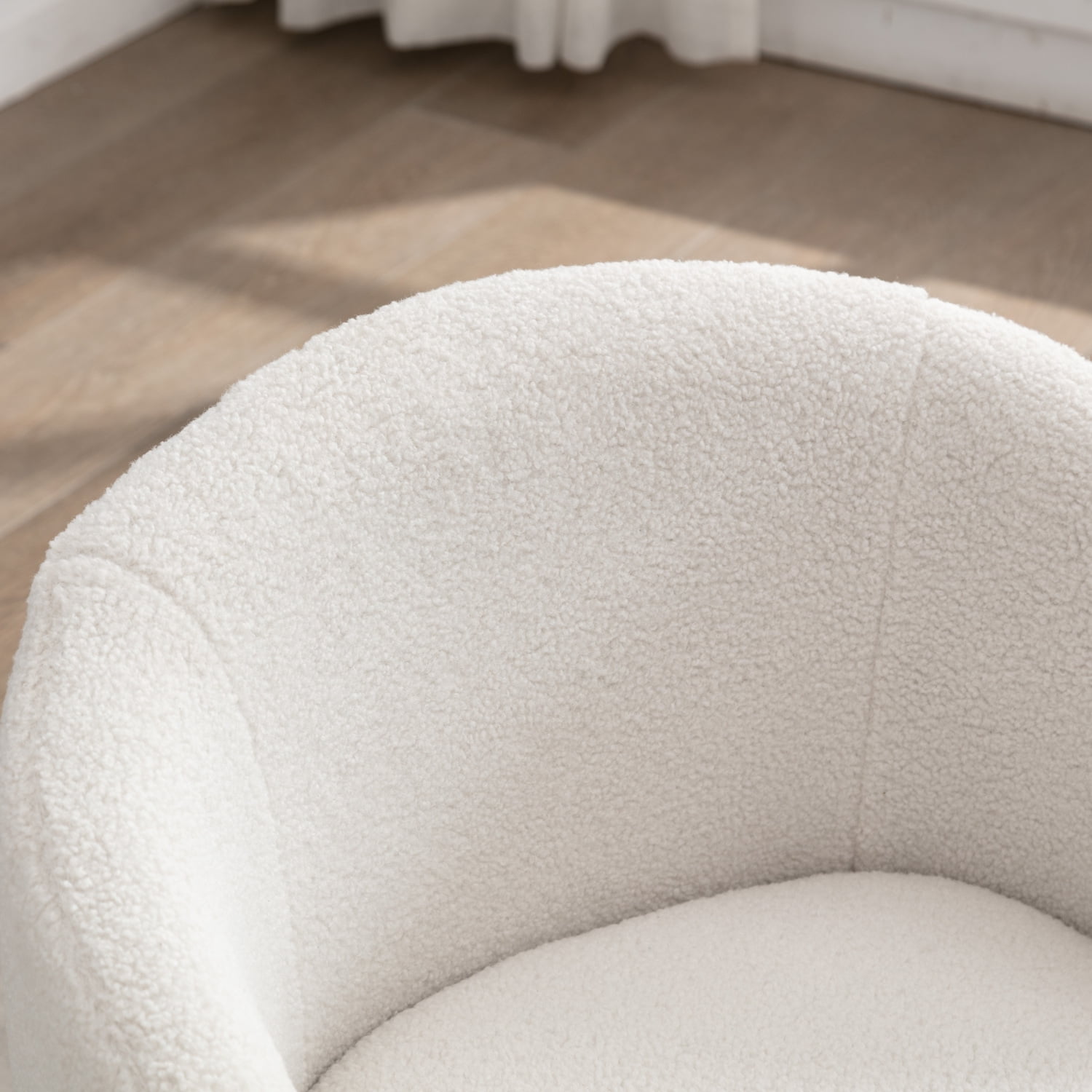 Cozy Ivory White Teddy Fabric Barrel Chair - XNGGNG Swivel Feature ...