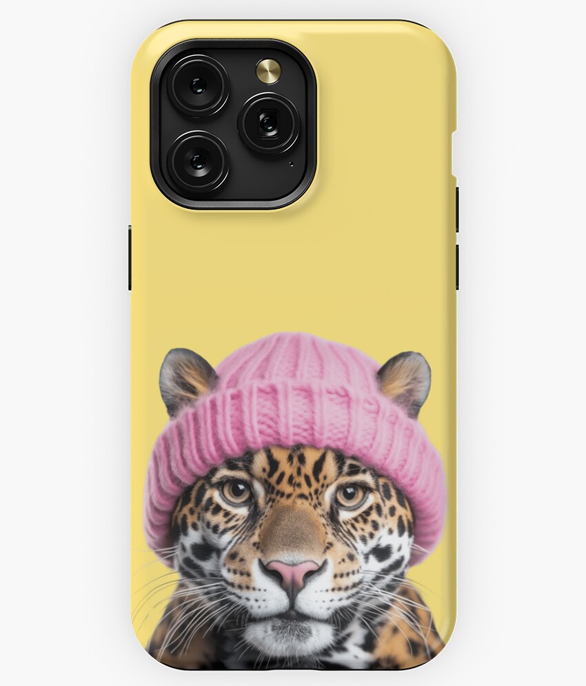 Cozy Jaguar Wearing Pink Winter Hat Trendy A15598 Phone Case for iPhone ...