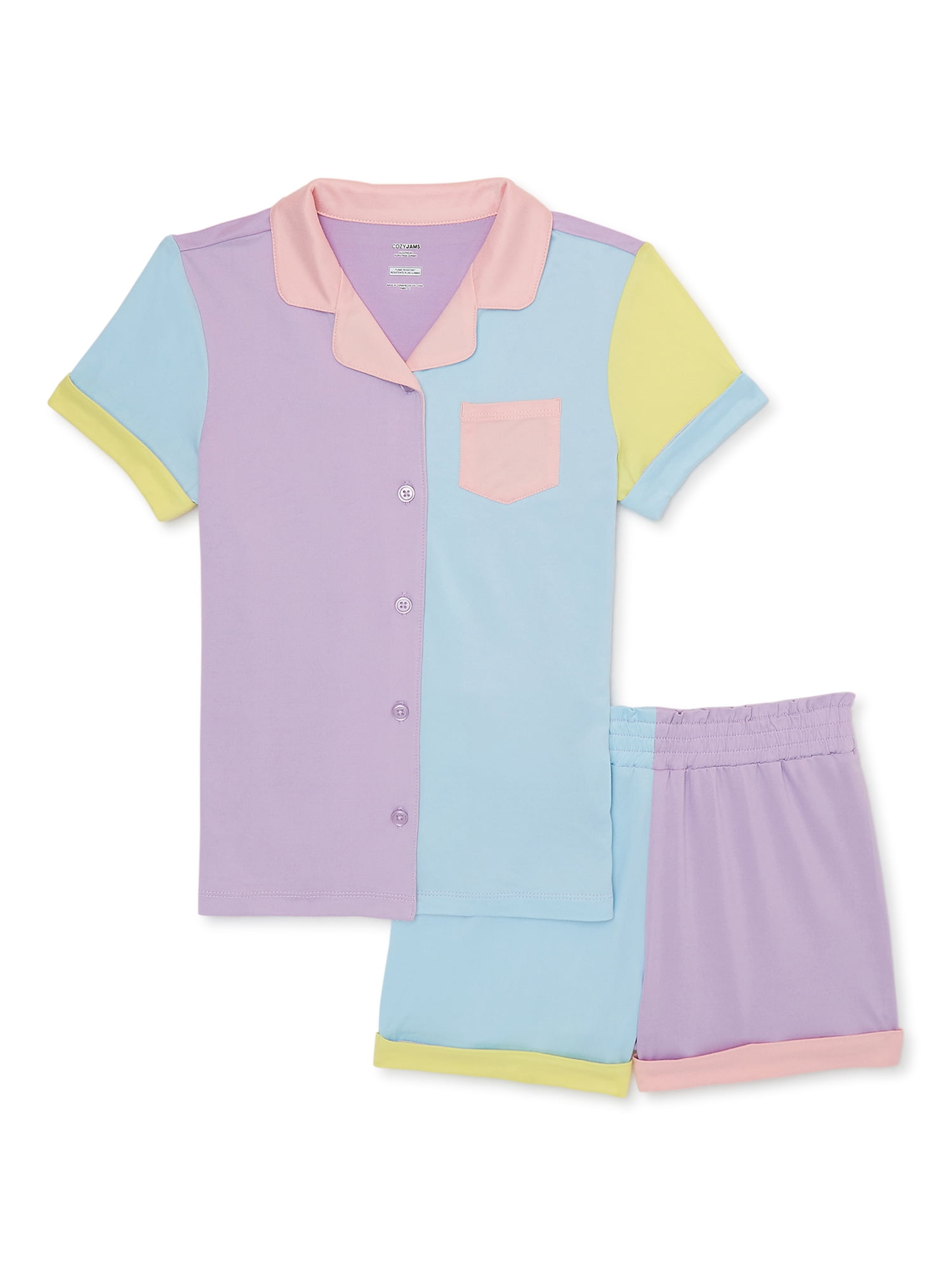 Cozy Jams Girls 2-Piece Short Sleeve with Shorts Coat Set Pajama, Sizes ...