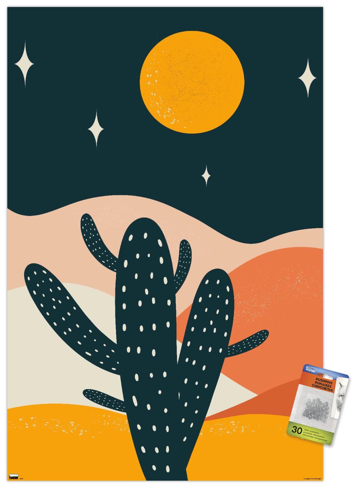 Cozy Joy - Desert Cactus At Night Wall Poster with Push Pins, 22.375" x ...