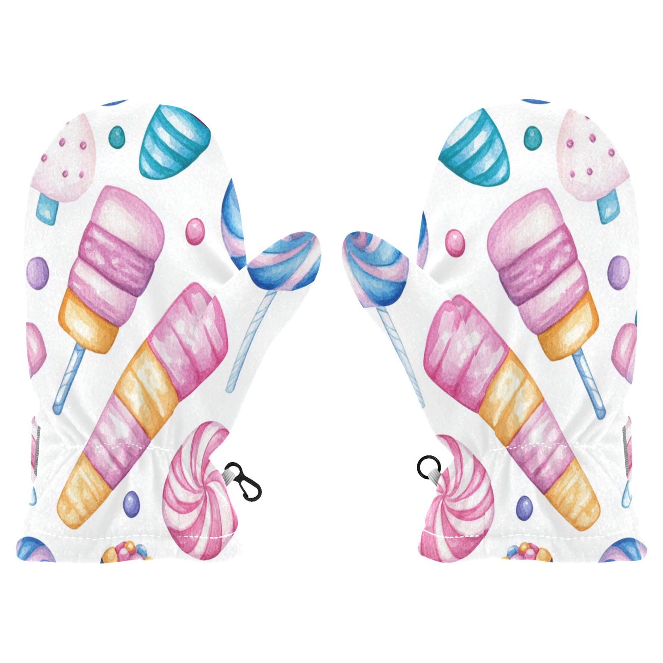 Cozy Kids Winter Gloves with Adjustable Fit,Candy Ice Cream Pattern Perfect for Outdoor Fun ...
